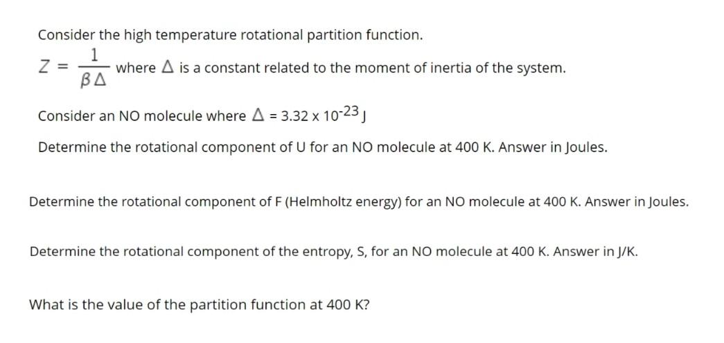 Solved Consider the high temperature rotational partition | Chegg.com