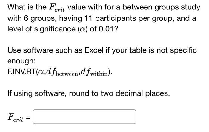 Solved What is the Fcrit value with for a within groups | Chegg.com