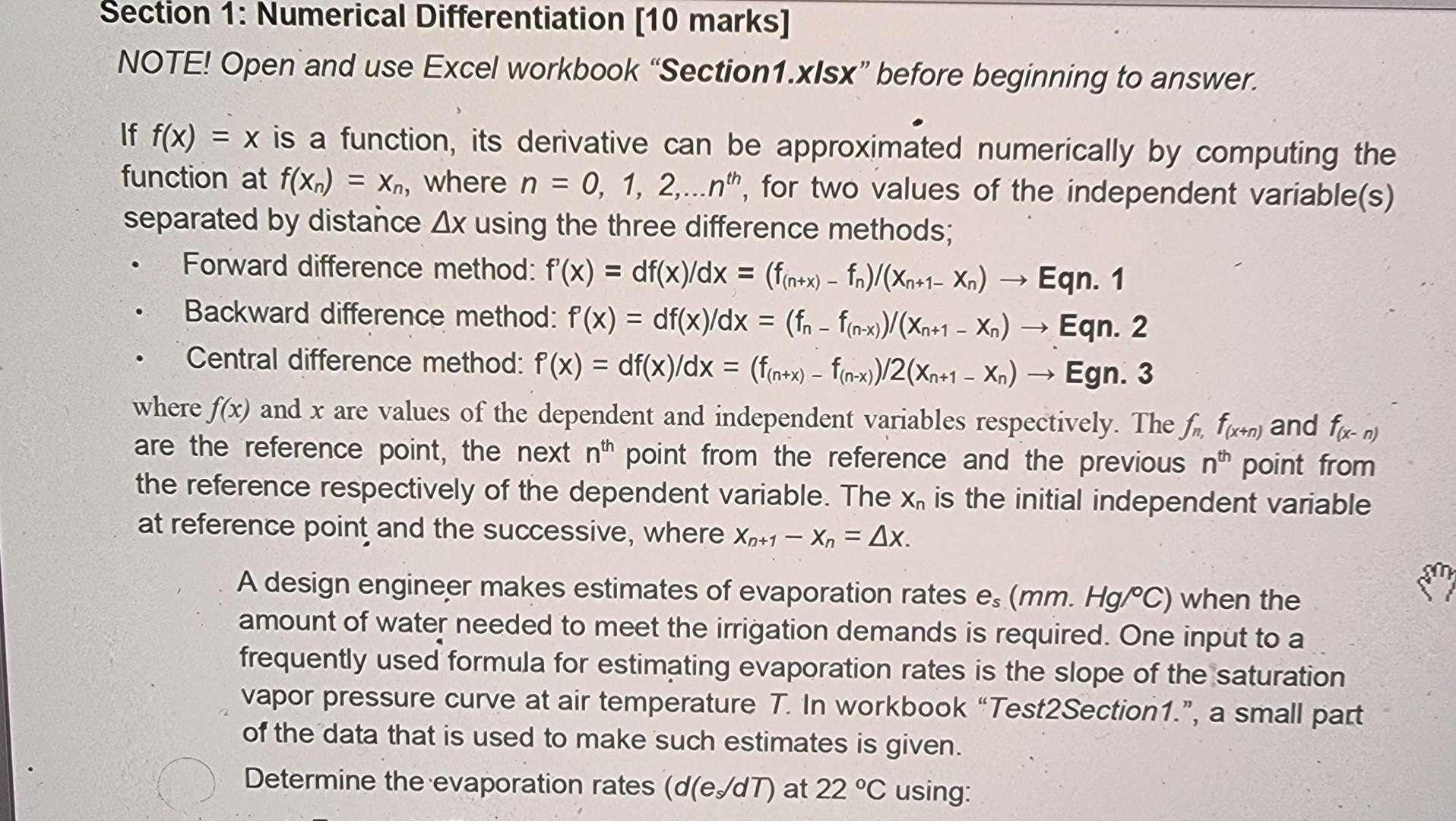 Solved 3. Central difference method in cell E4. i. Write | Chegg.com
