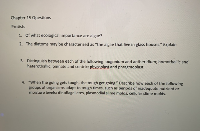 Solved Chapter 15 Questions Protists 1. Of what ecological | Chegg.com