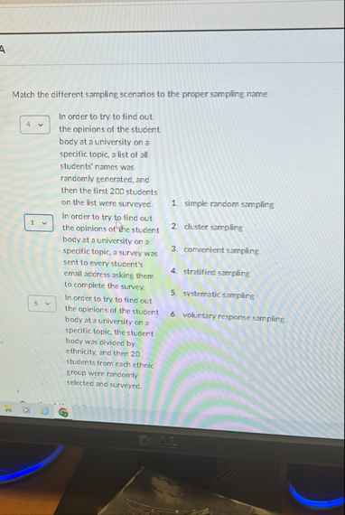 Solved Match the different sampling scenarios to the proper | Chegg.com