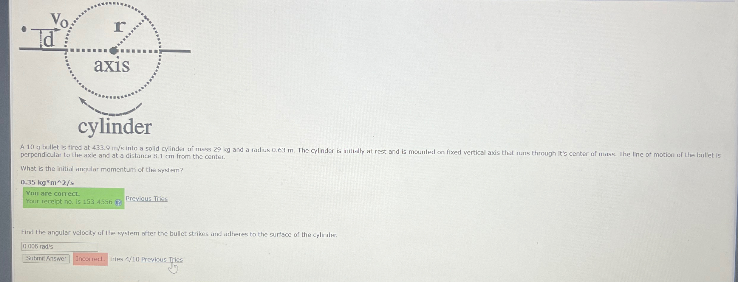 Solved perpendicular to the axle and at a distance 8.1cm | Chegg.com