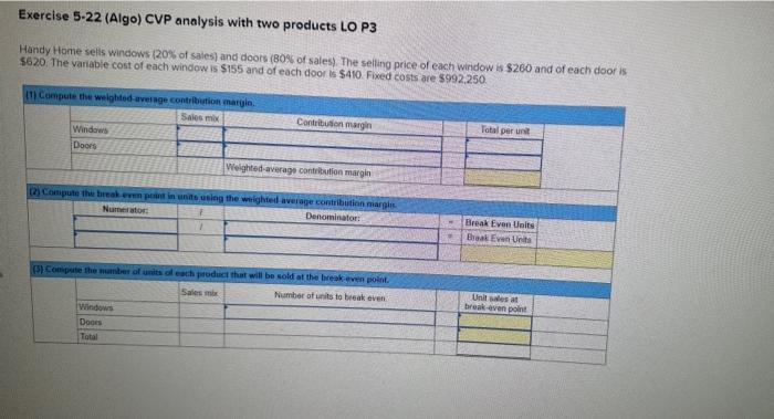 Solved Exercise 5.22 (Algo) CVP analysis with two products | Chegg.com
