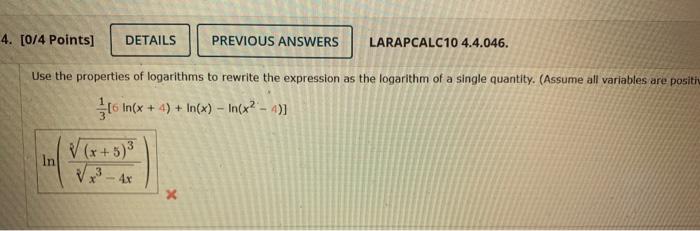Solved Use the properties of logarithms to rewrite the | Chegg.com