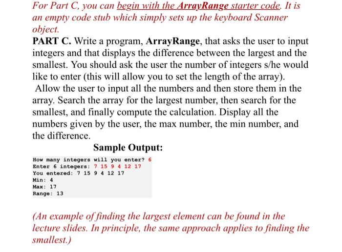 Solved For Part C, you can begin with the ArrayRange starter | Chegg.com