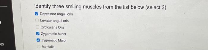 [Solved]: Identify three smiling muscles from the list belo