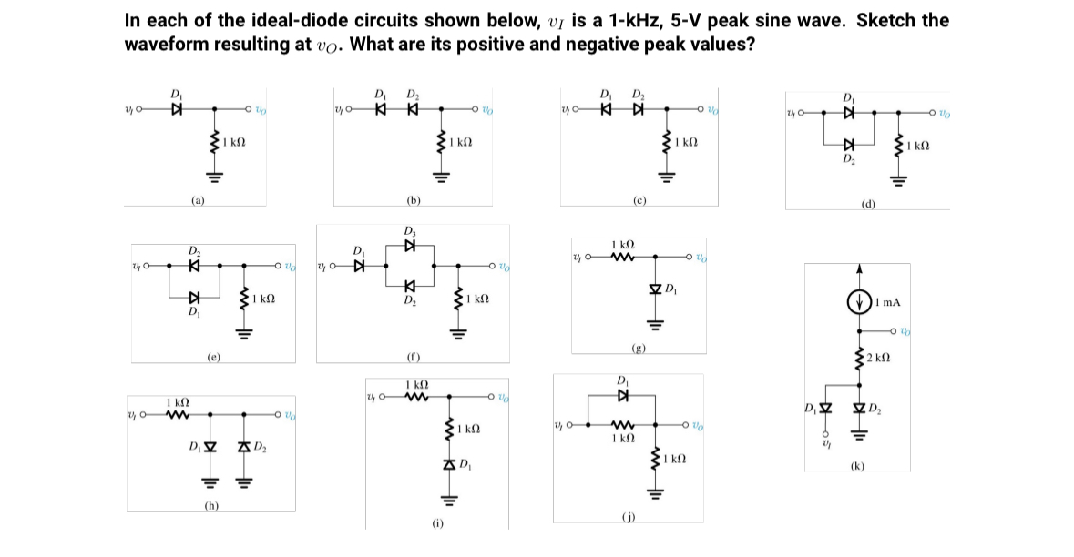 Solved In each of the ideal-diode circuits shown below, vI | Chegg.com