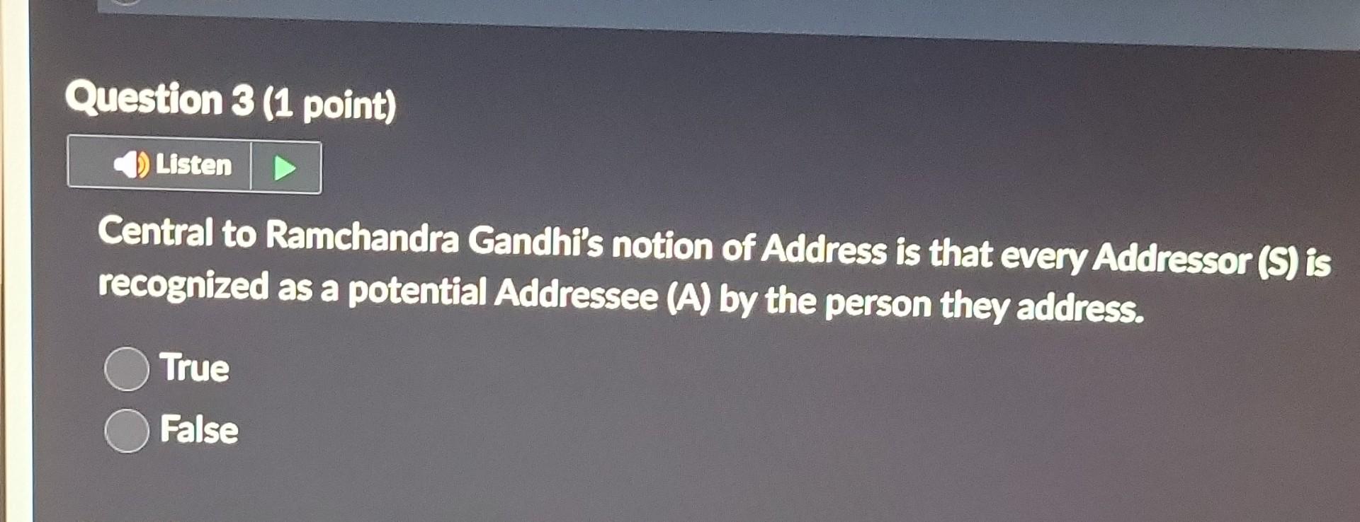 Solved Central to Ramchandra Gandhi's notion of Address is | Chegg.com