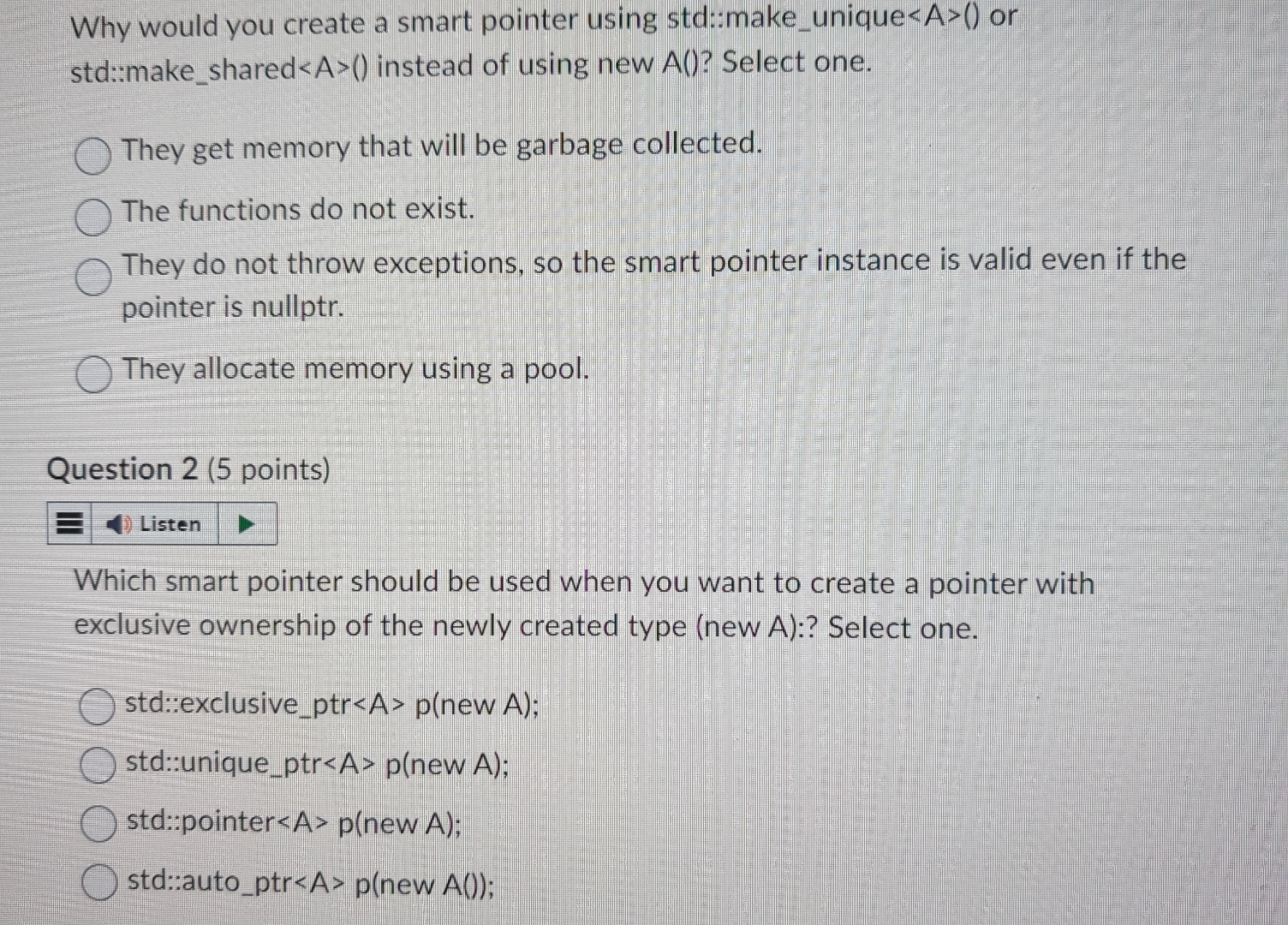 Solved Why would you create a smart pointer using | Chegg.com