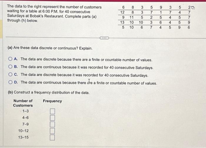 Solved The data to the right represent the number of | Chegg.com