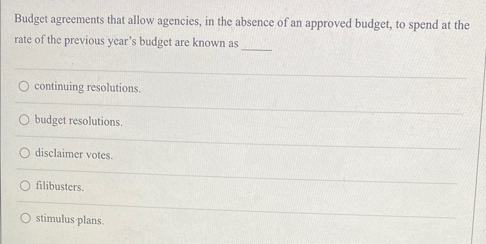 Solved Budget agreements that allow agencies, in the absence | Chegg.com