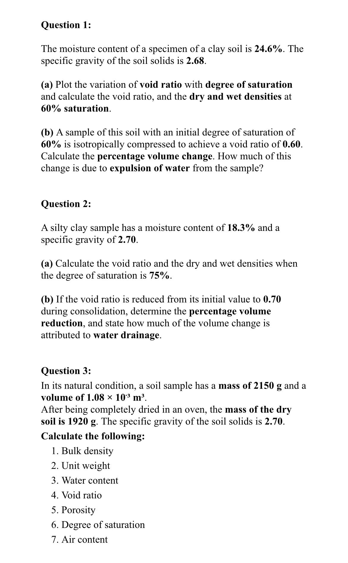 Solved Question 1:The moisture content of a specimen of a | Chegg.com