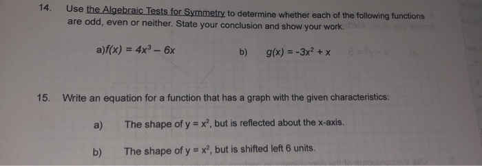 Solved 14. Use the Algebraic Tests for Symmetry to determine | Chegg.com