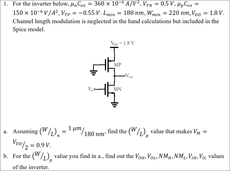 Solved For the inverter below, | Chegg.com