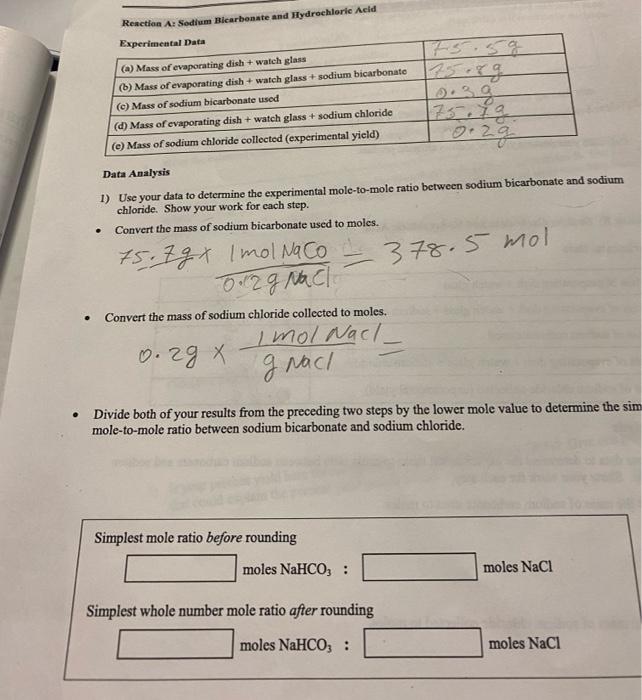 Solved Reaction A: Sodium Bicarbonate and Hydrochloric Acid | Chegg.com