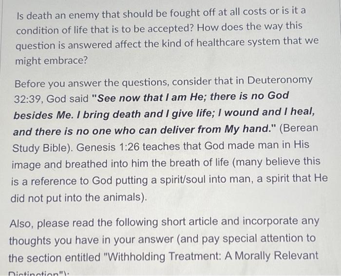 Solved Is death an enemy that should be fought off at all | Chegg.com