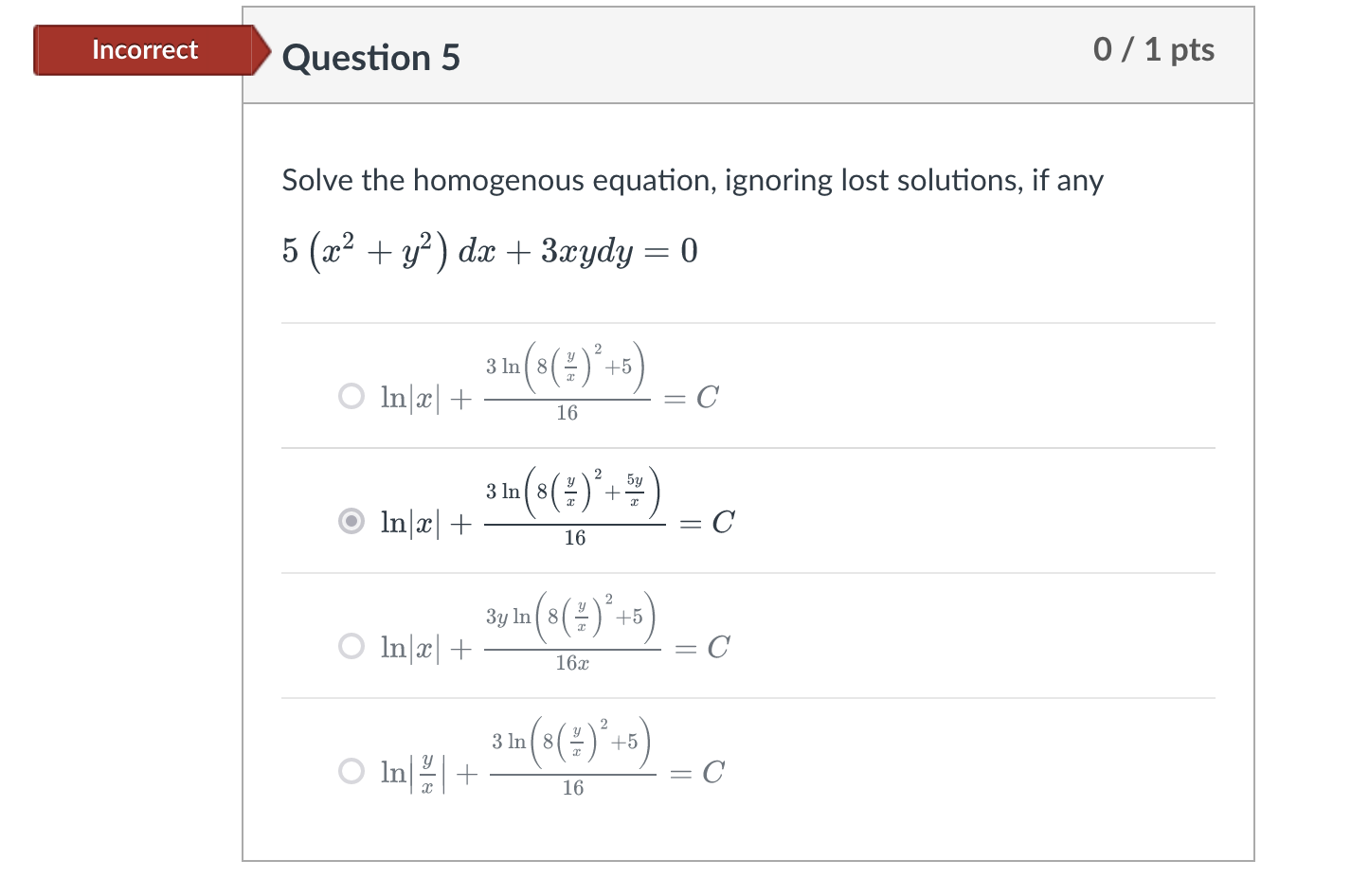 solve the homogenous equation ignoring lost solutions | Chegg.com