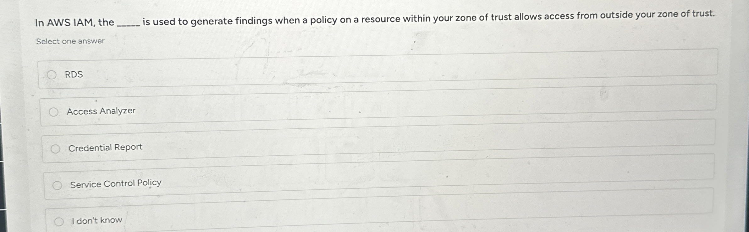 Solved In AWS IAM, the q, ﻿is used to generate findings when | Chegg.com