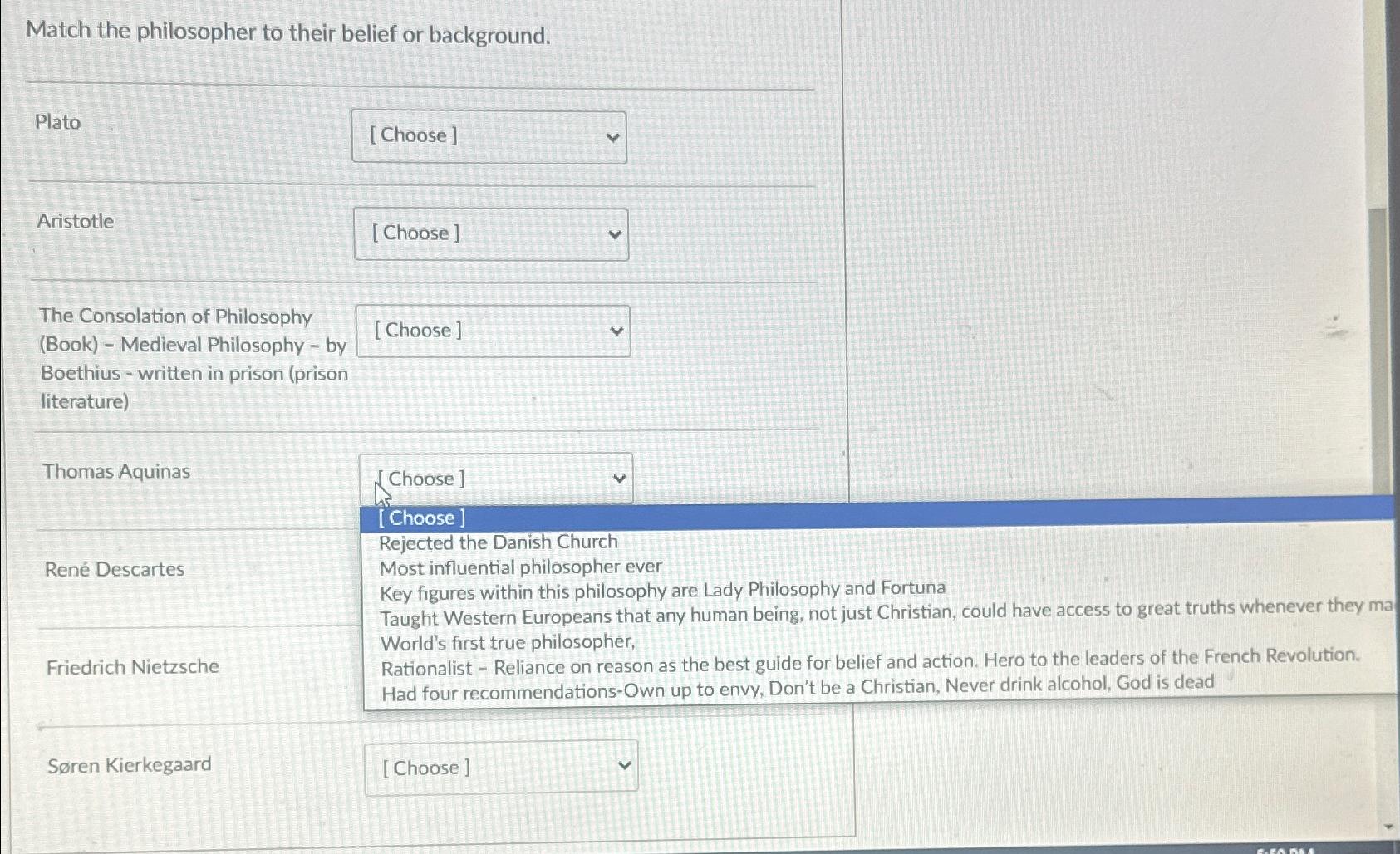 Solved Match the philosopher to their belief or | Chegg.com