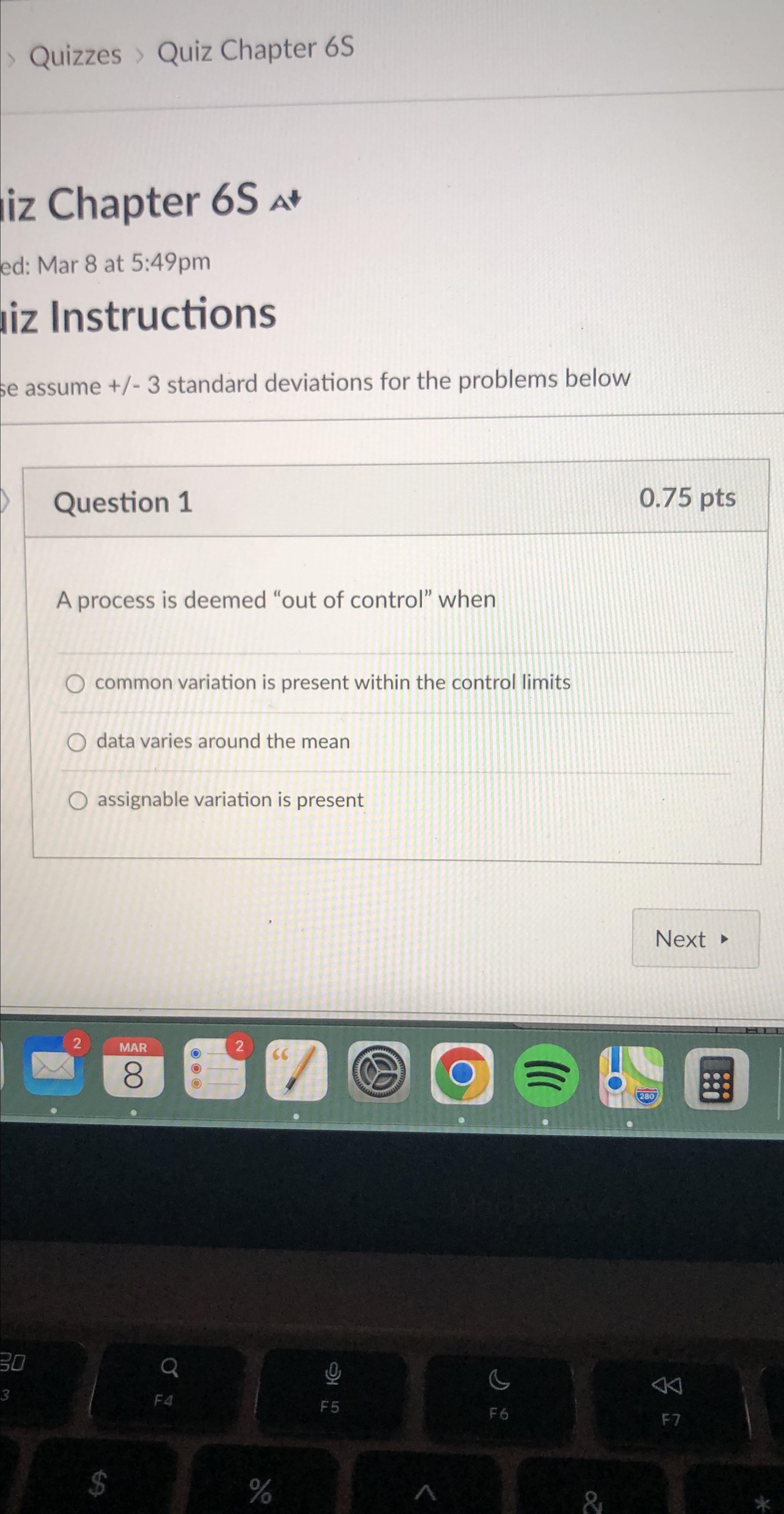 Solved Quizzes > ﻿Quiz Chapter 6Siz Chapter 6S Ated: Mar 8 | Chegg.com