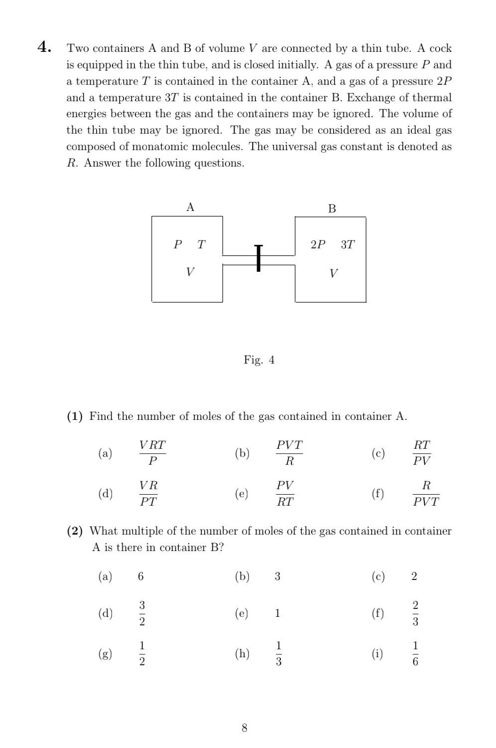 Solved 4. Two containers A and B of volume V are connected | Chegg.com