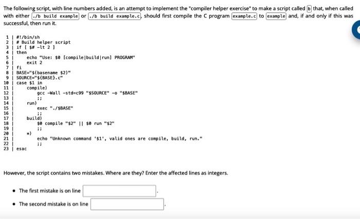 The following script, with line numbers added, is an | Chegg.com