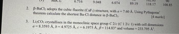 Solved 2. β−BaCl2 adopts the cubic fluorite (CaF2) | Chegg.com