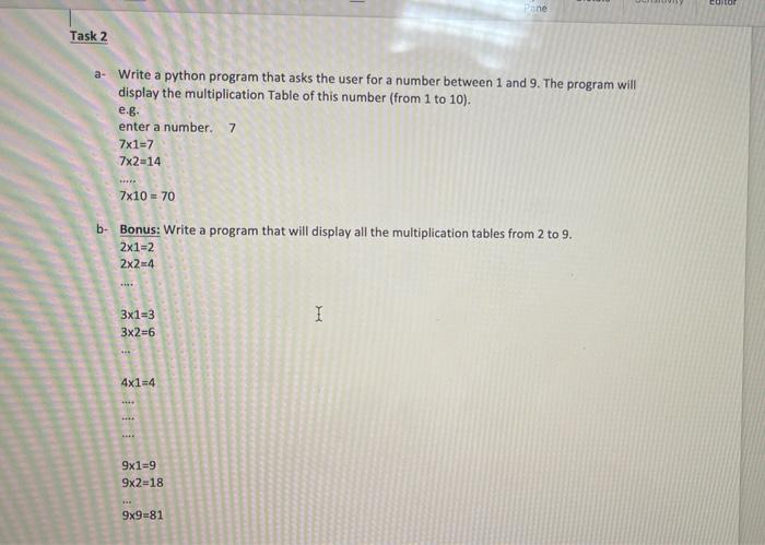 Solved Editor Pane Task 2 a. Write a python program that | Chegg.com