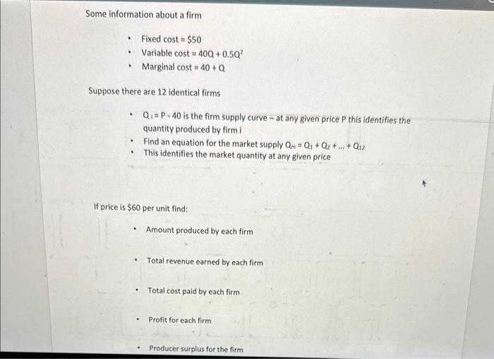 Solved Some information about a firm - Fixed cost =$50 - | Chegg.com