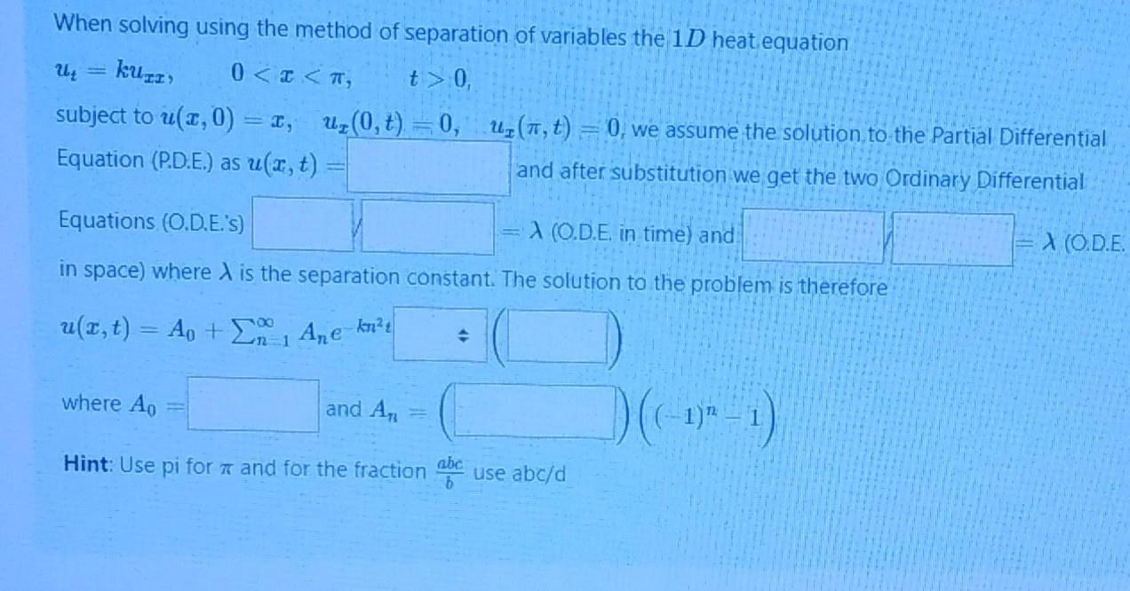 Solved When solving using the method of separation of | Chegg.com