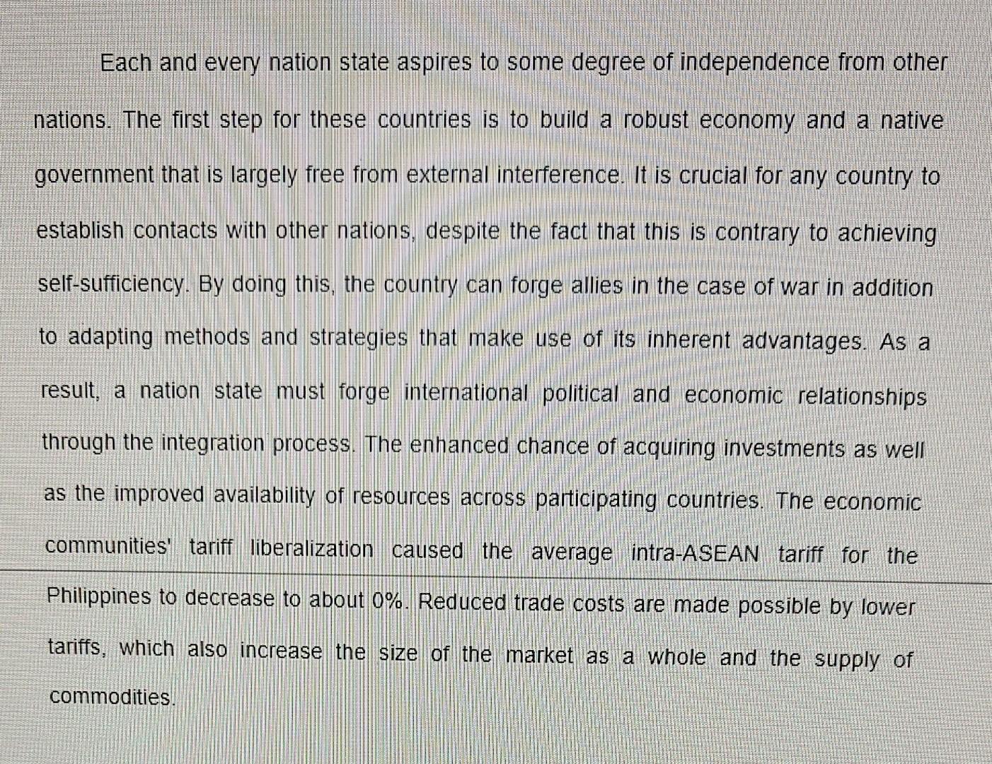 Solved Each and every nation state aspires to some degree of | Chegg.com