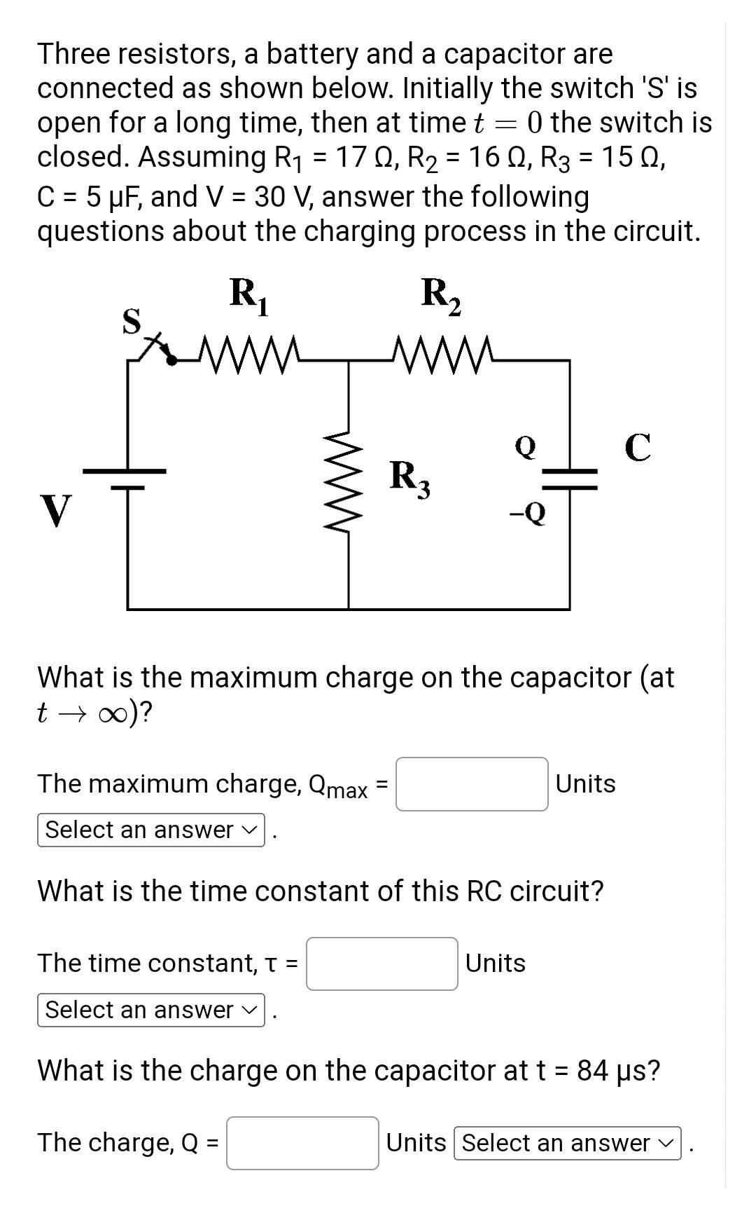 [Solved]: Three resistors, a battery and a capacitor ar