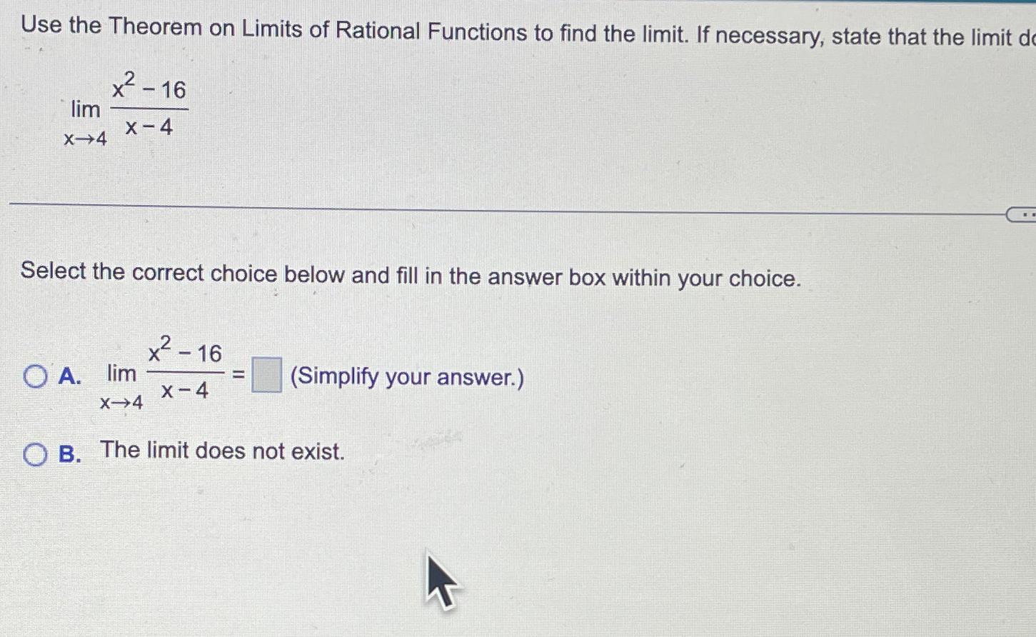 Solved Use the Theorem on Limits of Rational Functions to | Chegg.com