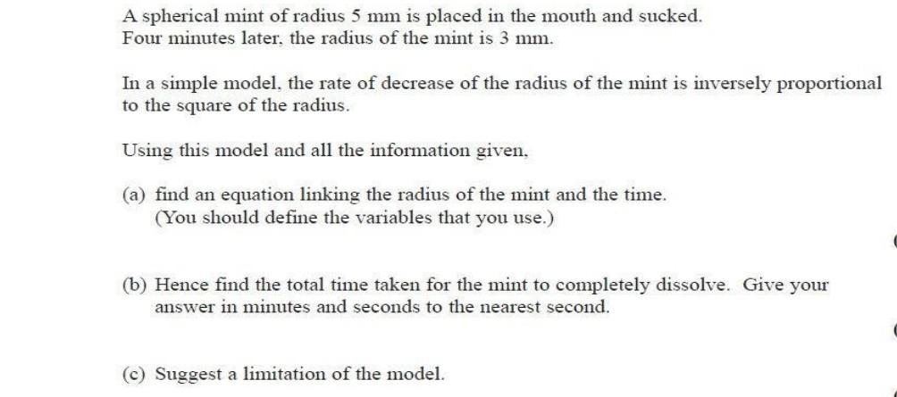 Solved A spherical mint of radius 5 mm is placed in the | Chegg.com