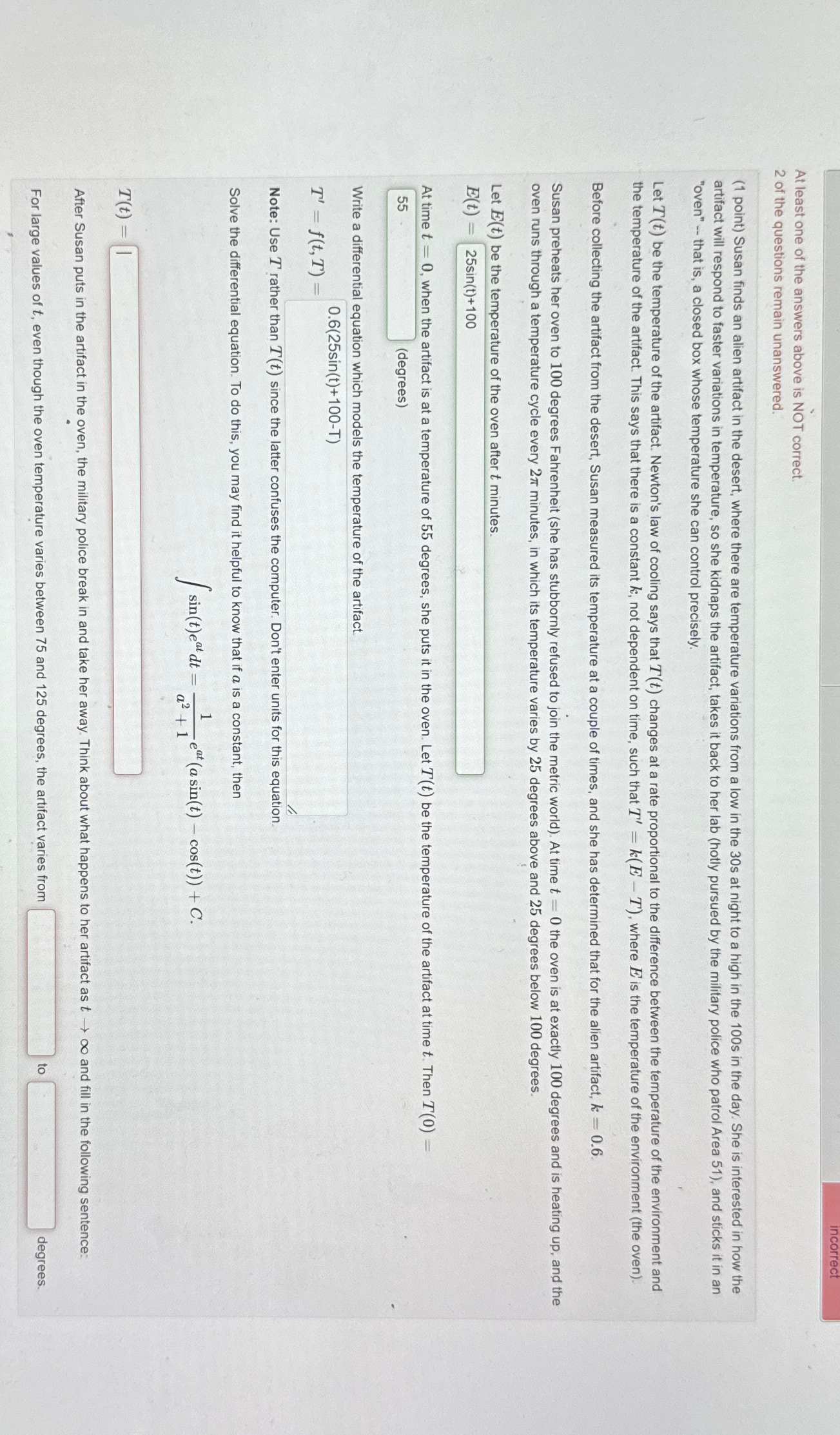 Solved (1 ﻿point) ﻿Susan finds an alien artifact in the | Chegg.com