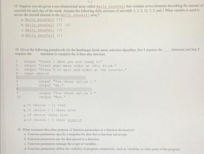 Solved 33. Suppose you are given a one-dimensional array | Chegg.com