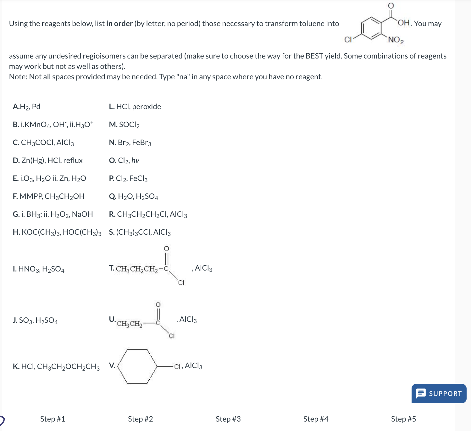 Solved Using the reagents below, list in order (by letter, | Chegg.com