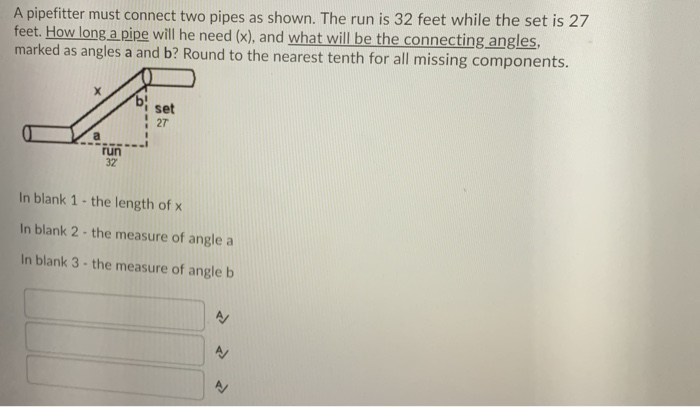 Solved A pipefitter must connect two pipes as shown. The run | Chegg.com