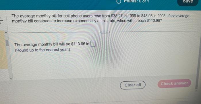 Solved The average monthly bill for cell phone users rose | Chegg.com