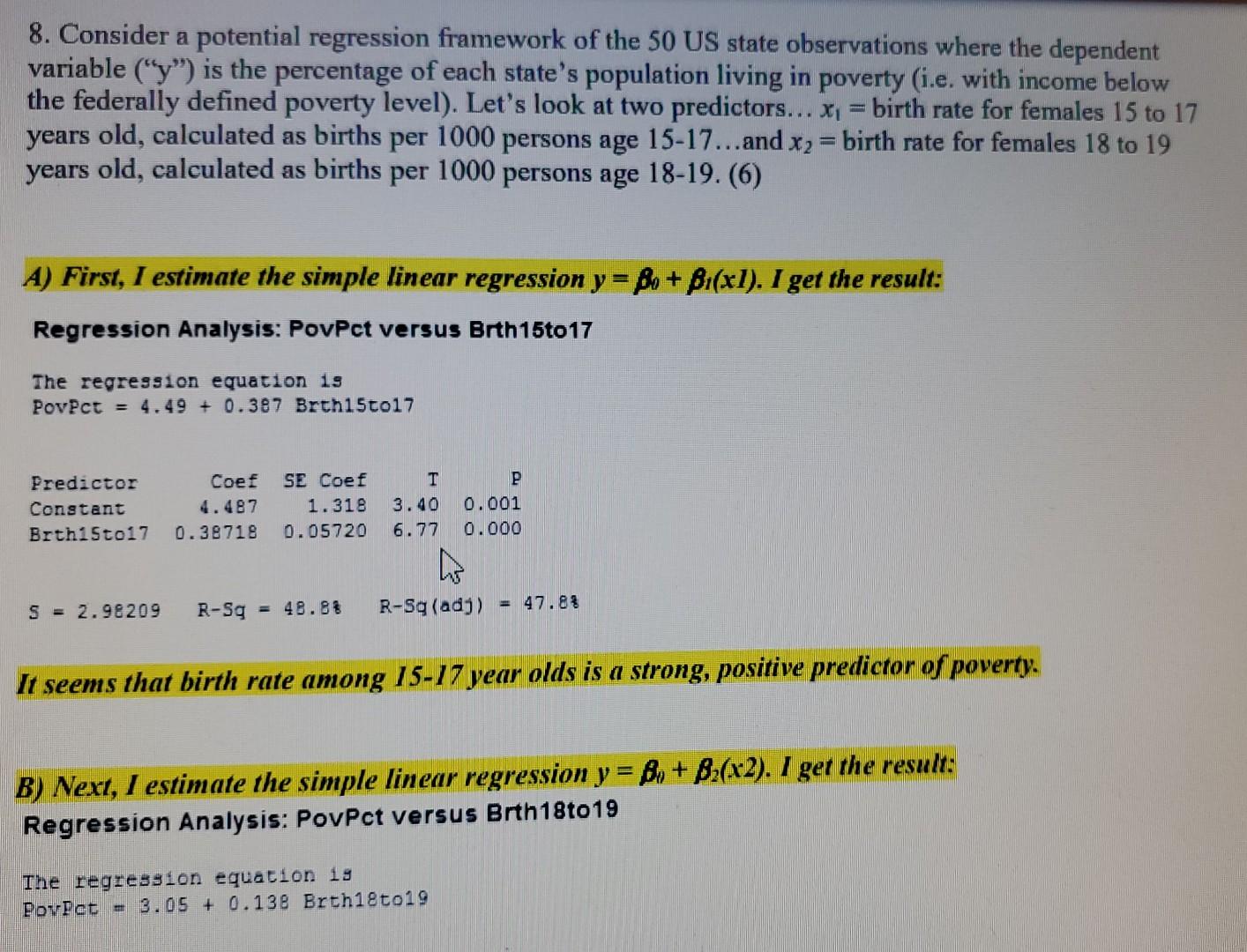 Solved 8. Consider a potential regression framework of the | Chegg.com