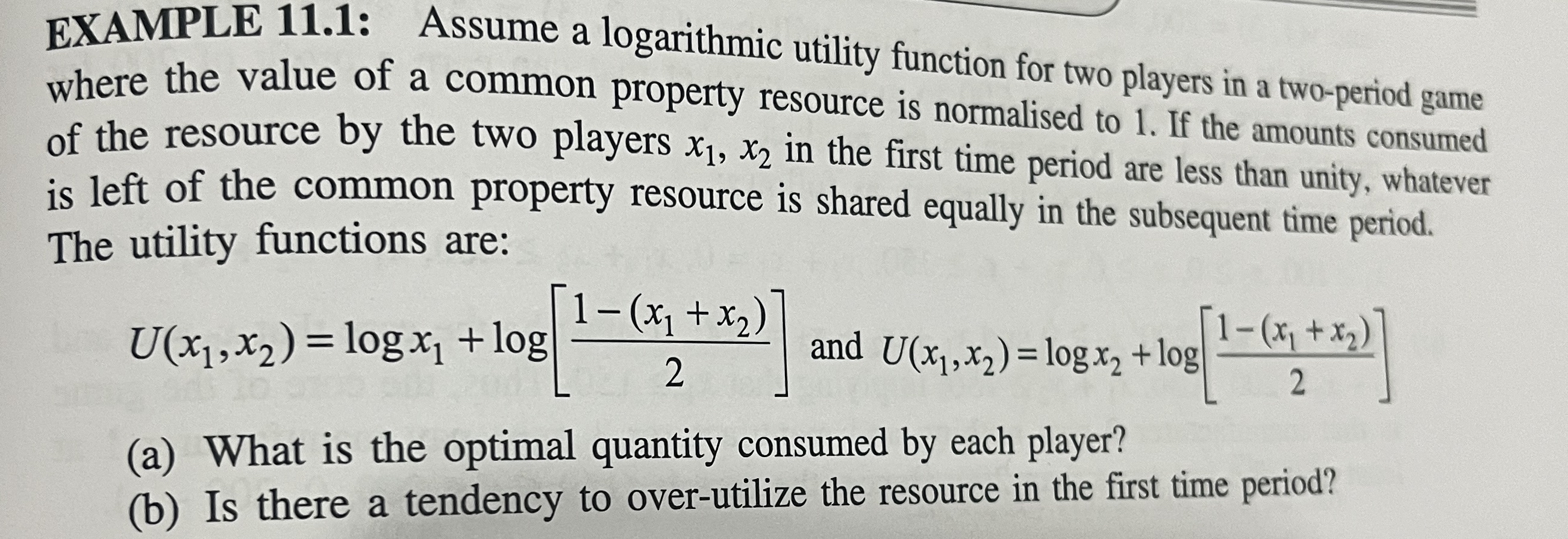 Solved EXAMPLE 11.1: Assume a logarithmic utility function | Chegg.com