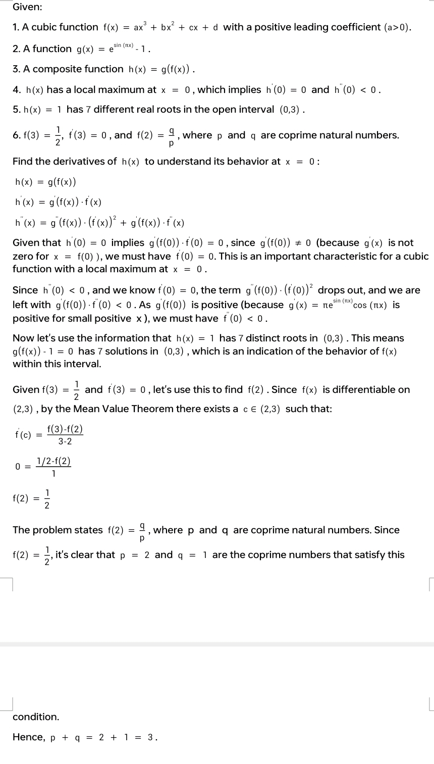 Solved Given:A cubic function f(x)=ax3+bx2+cx+d ﻿with a | Chegg.com