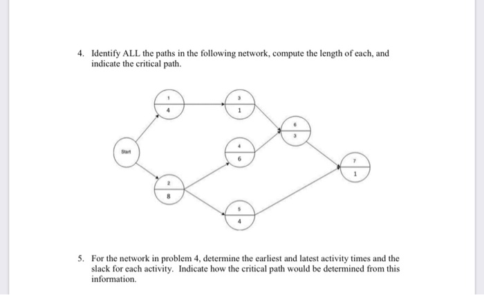Solved 4. Identify ALL the paths in the following network, | Chegg.com