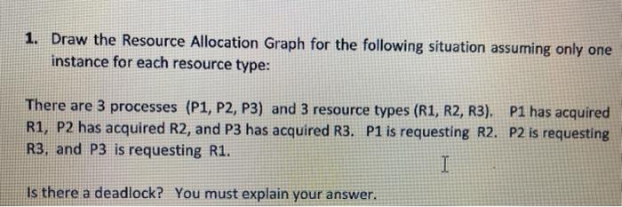 Solved 1. Draw the Resource Allocation Graph for the | Chegg.com