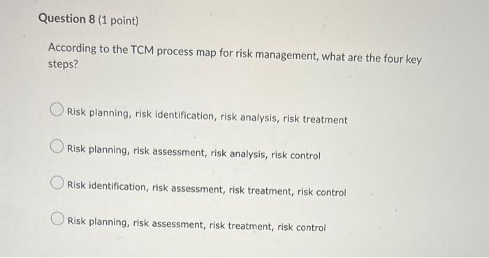 Solved Question 8 (1 point) According to the TCM process map | Chegg.com