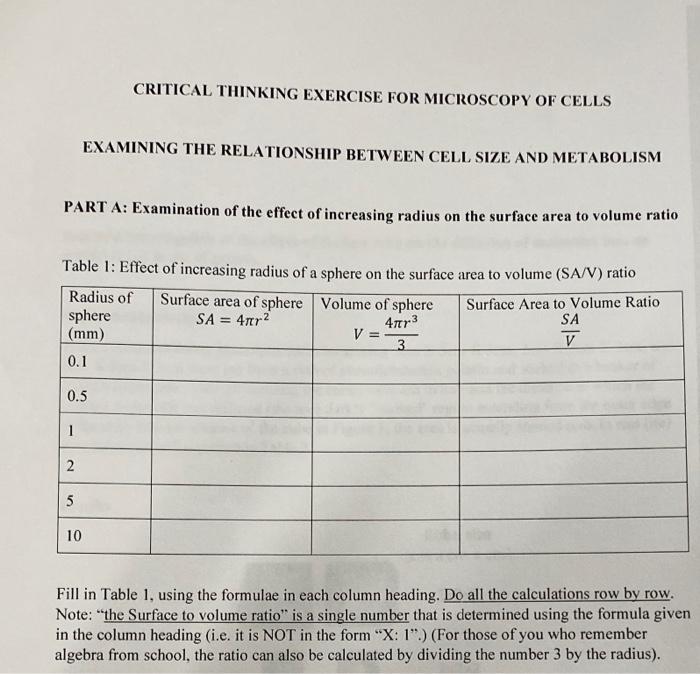 Solved CRITICAL THINKING EXERCISE FOR MICROSCOPY OF CELLS | Chegg.com