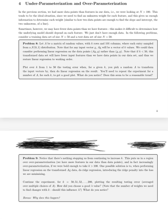 Solved 4 ﻿Under-Parameterization and Over-ParameterizationIn | Chegg.com