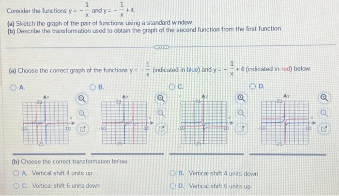 Solved Consider the functions y=−x1 and y=−x1+4 (a) Sketch | Chegg.com
