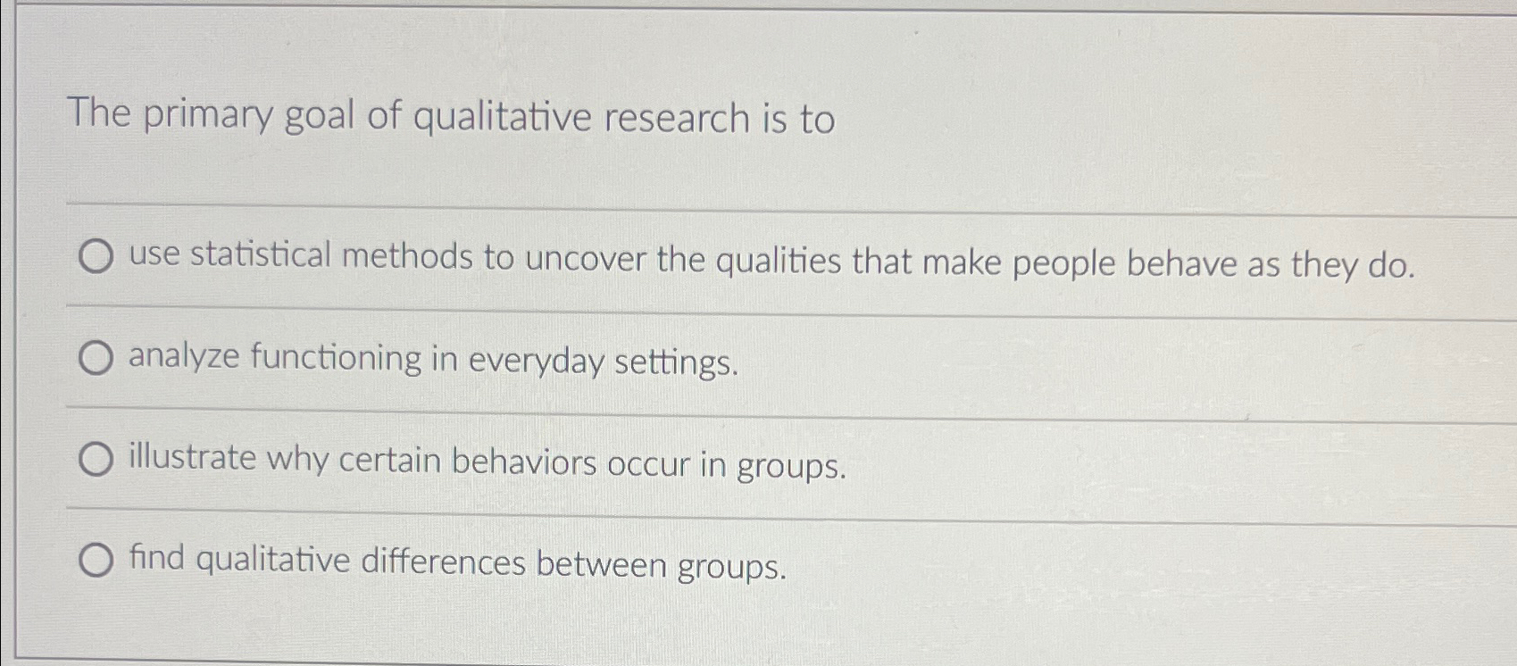 Solved The primary goal of qualitative research is touse | Chegg.com