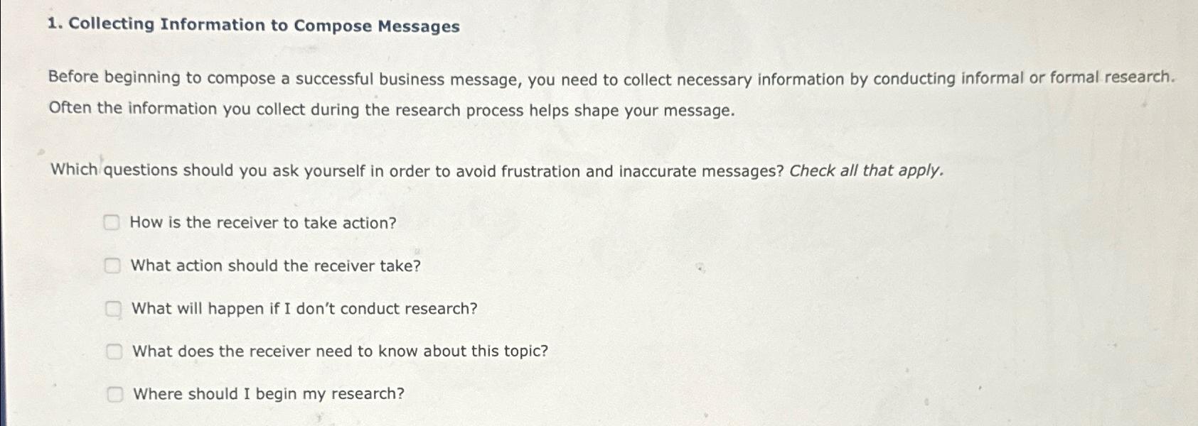 Solved Collecting Information to Compose MessagesBefore | Chegg.com Solved Collecting Information to Compose MessagesBefore | Chegg.com